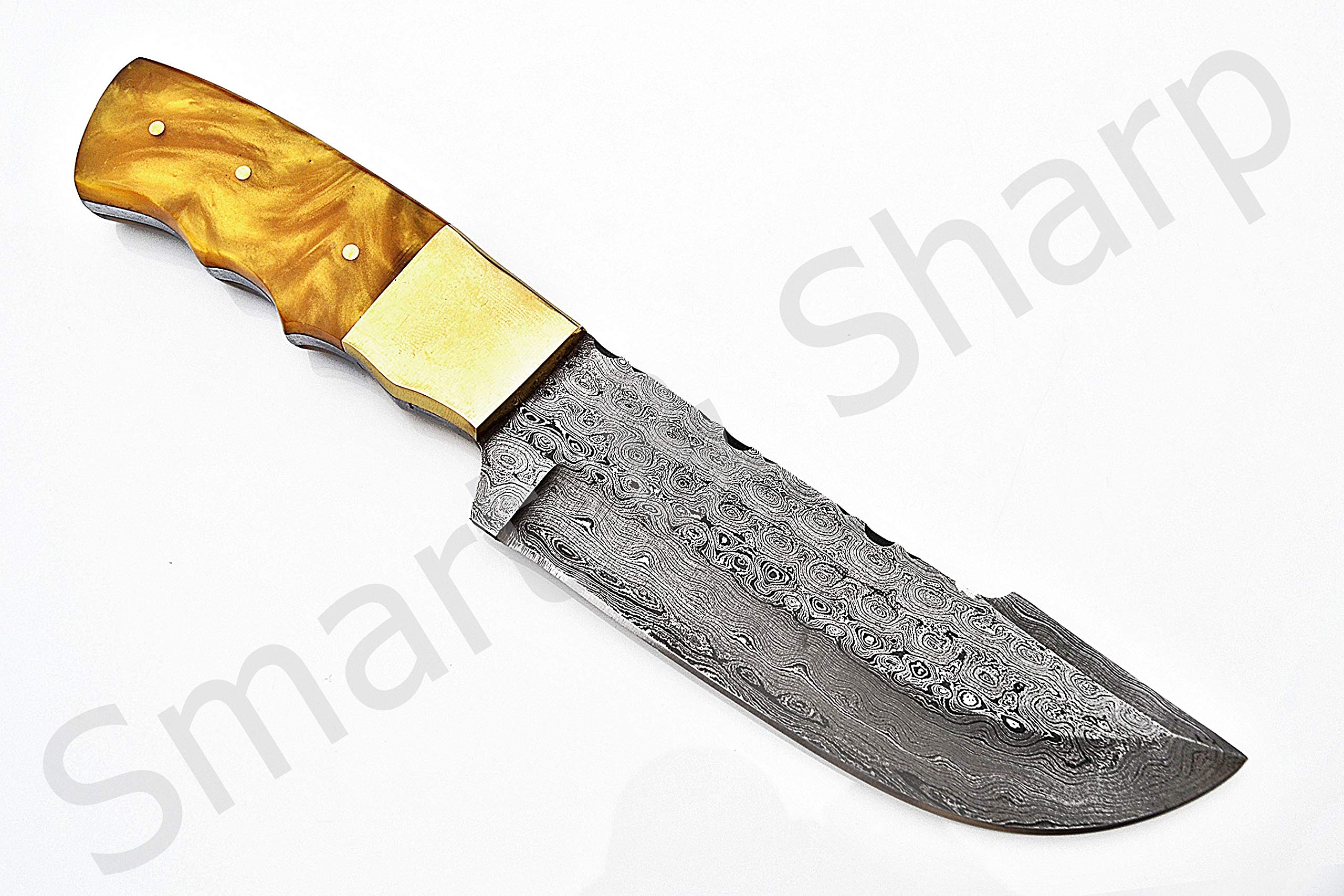 Smart & Sharp Custom Handmade Damascus Steel Hunting Knife/Skinning Knife AA-17235 (Beautiful Yellow & Brown Resin)