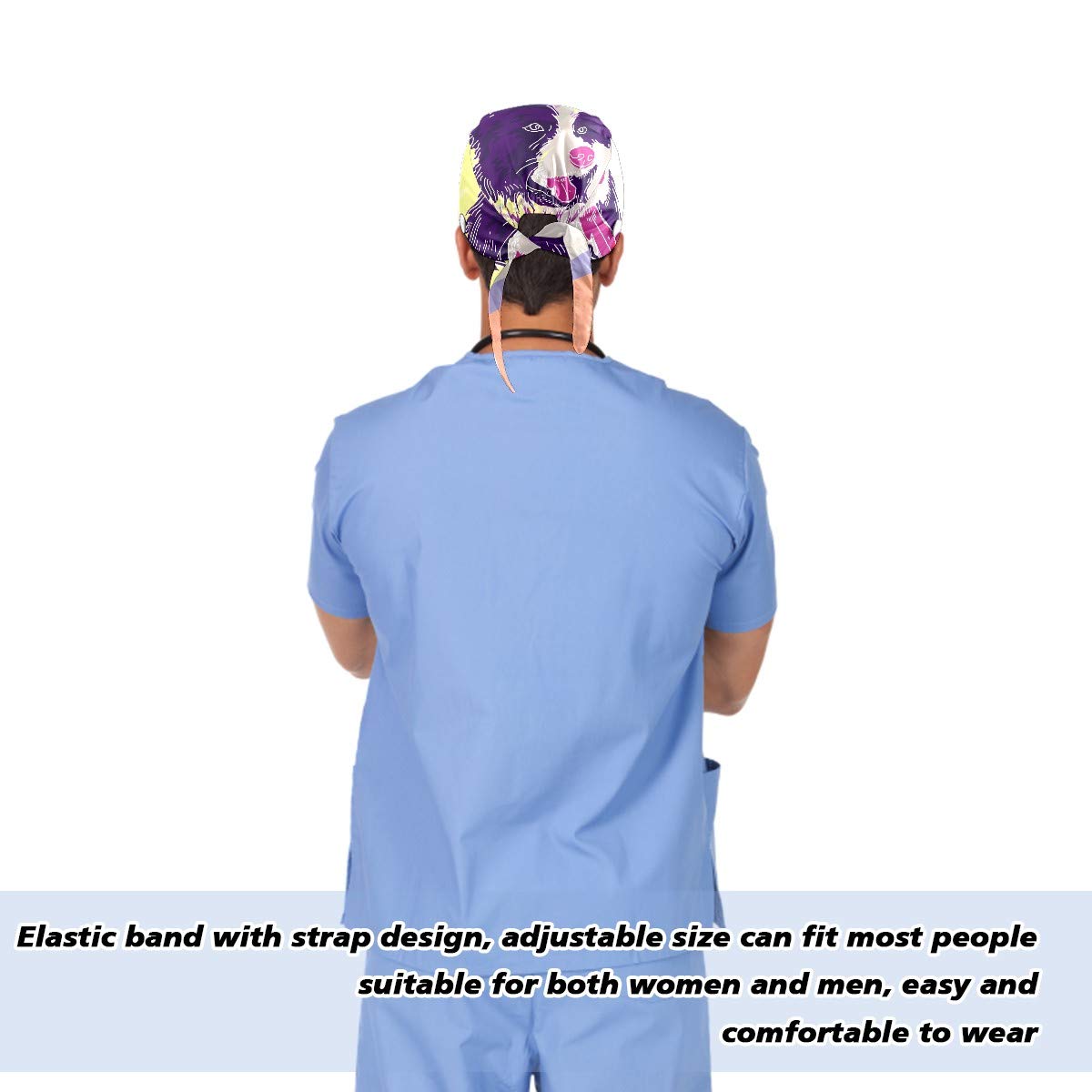 Women's Working Cap with Button and Sweatband, Head Covers Adjustable Tie Back Hat Headwraps Reusable Caps 3D Printed for Men Border Collie Dog Paint Watercolor