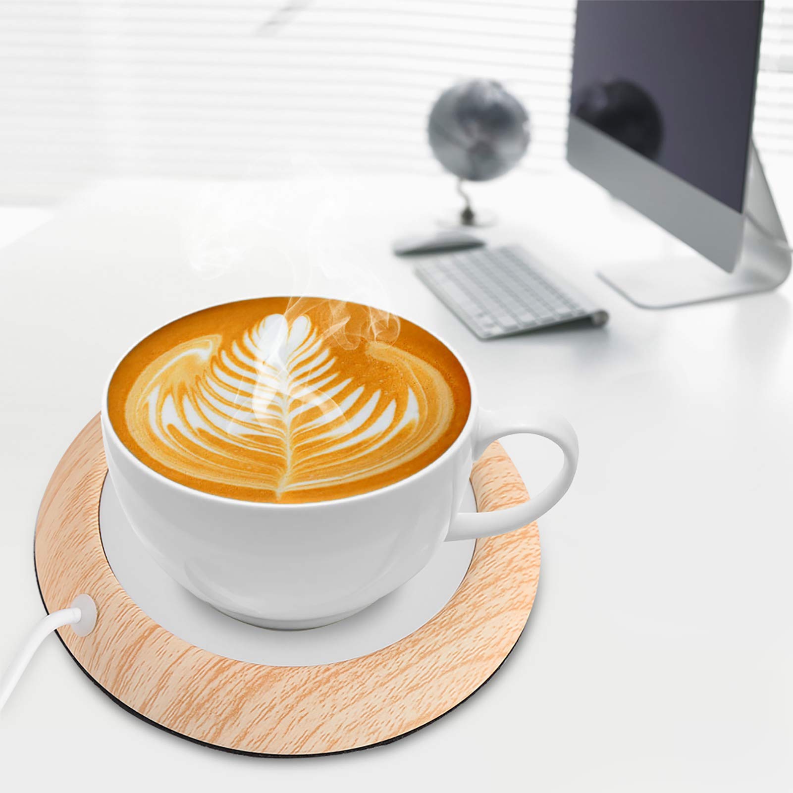 Wood Grain Electric Portable Cup Warmer Plate & Coffee Warmer & Mug Warmer with USB Cable for Office/Home/Travel Use, Suitable for Stainless Steel Cup, Ceramic Cup, Glass Cup, etc(Light Wood Grain)