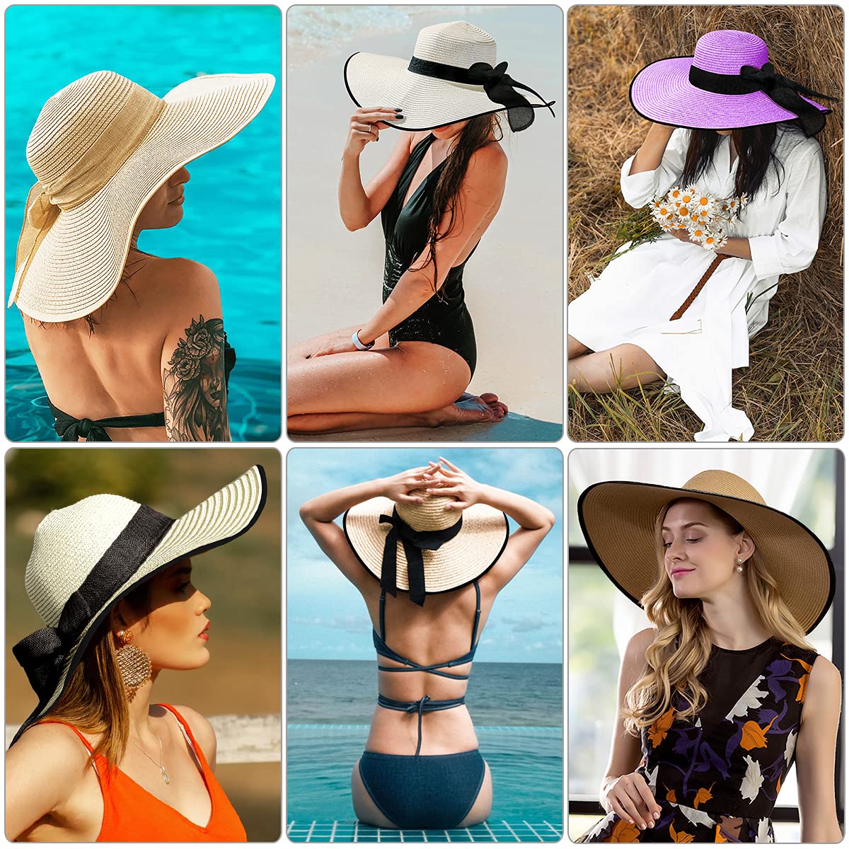 Womens Sun Straw Hat Wide Brim UPF 50 Summer Hat Foldable Sun Hats Foldable Roll up Floppy Beach Hats for Women (Purple)
