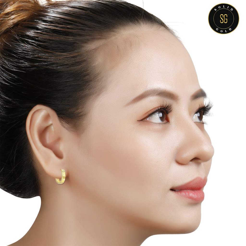 SOLIDGOLD - 14K Real Gold Thick Textured Huggie Click top Hoop Earrings