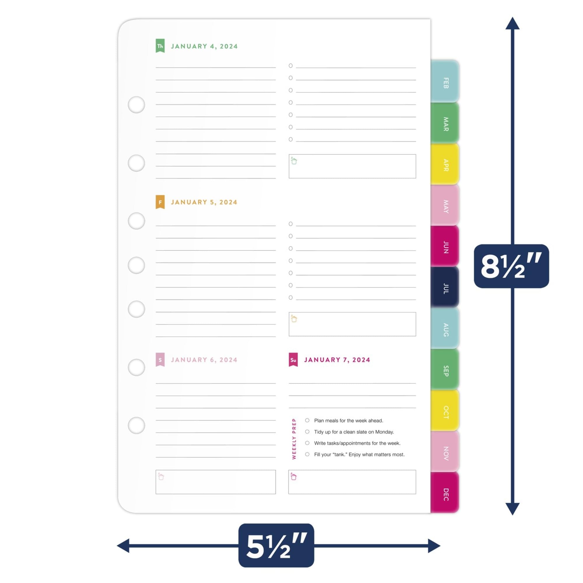 Simplified by Emily Ley for AT-A-GLANCEĀ® Weekly Loose-Leaf Planner Refill Pages, 5-1/2" x 8-1/2", January to December 2024, EL100-4111