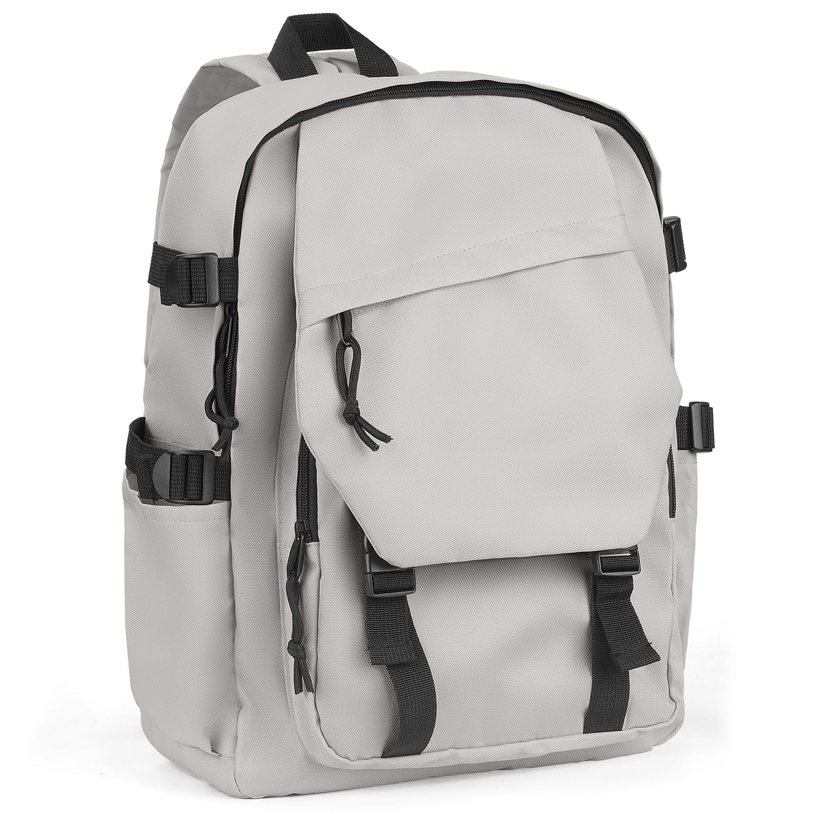 REAWUL Lightweight Backpack for School,Laptop Backpack for Men Women Water Resistant Travel Rucksack with Bottle Side Pockets(Grey)