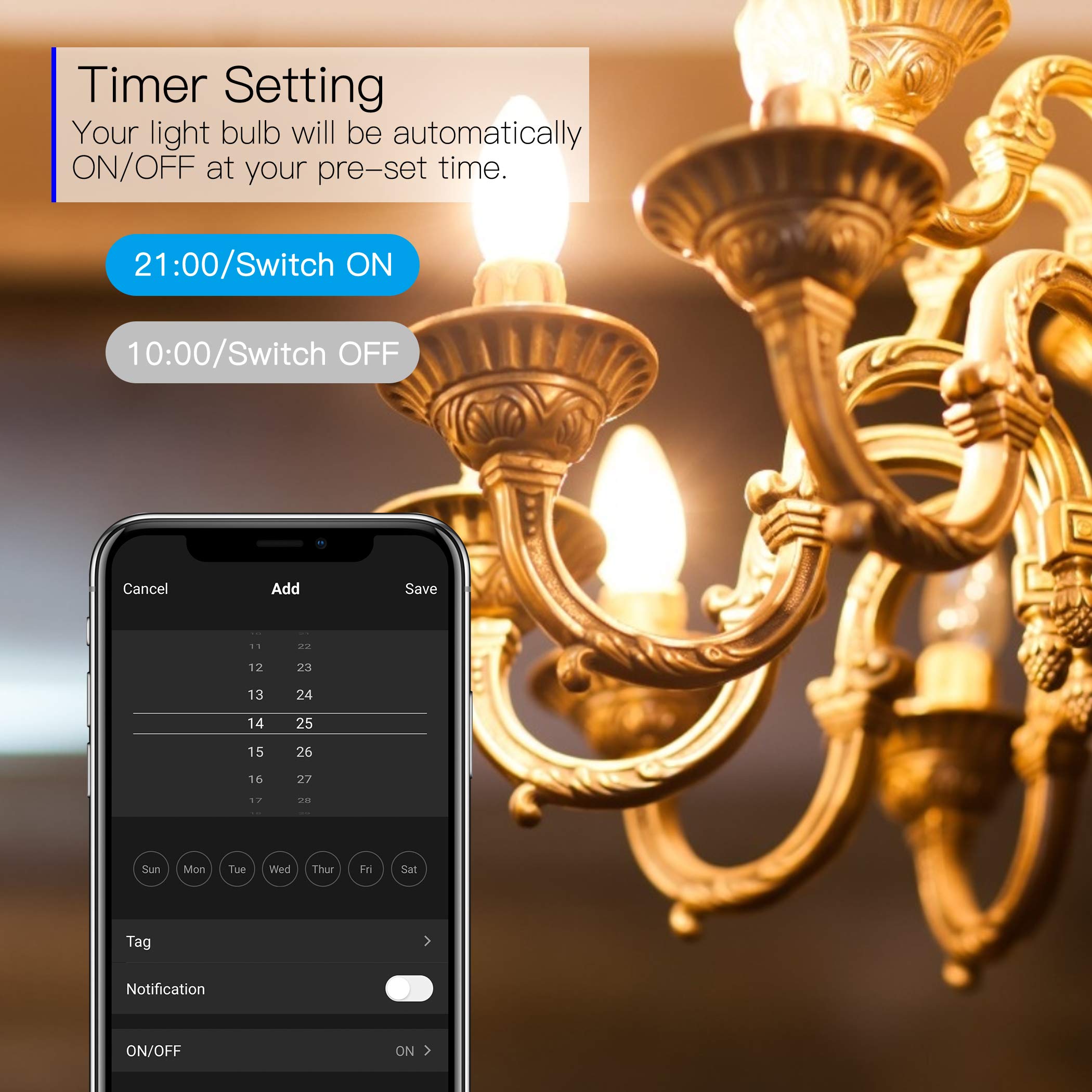 Smart Light Bulbs E12 Base - Aoycocr LED Light Bulb RGBWW Color Changing WiFi Bluetooth Lights Compatible with Alexa Google Home Tunable White Candelabra Bulbs 400 Lumen 45w Equivalent 3 Pack