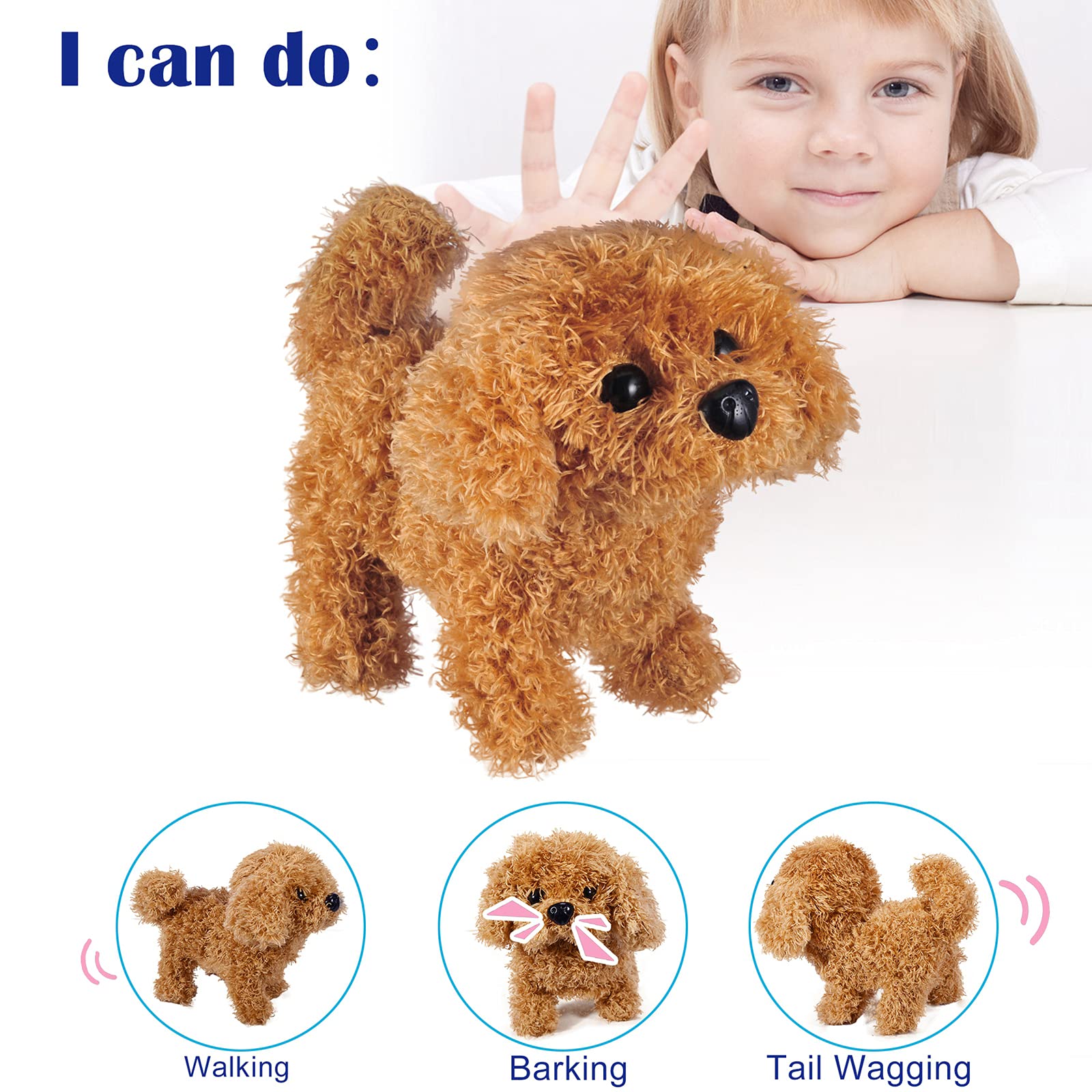 WorWoder Plush Teddy Toy Puppy Electronic Interactive Pet Dog - Walking, Barking, Tail Wagging, Stretching Companion Animal for Kids Children (Teddy Dog)