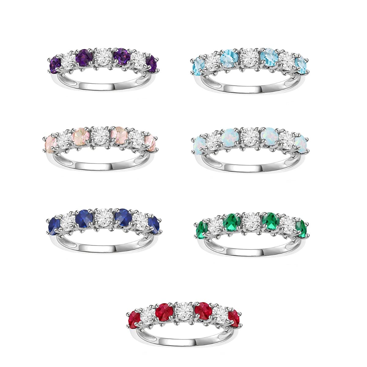 Tirafina Amethyst and Lab-Created White Sapphire Band Ring, Alternating Stones, Sterling Silver, (3.5mm stone)