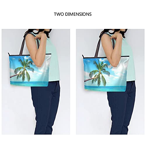 Zipper Tote Bag Lightweight Shoulder Handbag for WomenTropical Beach Palm Summer Long Top Beach Bags for Work Shopping Travel School,L
