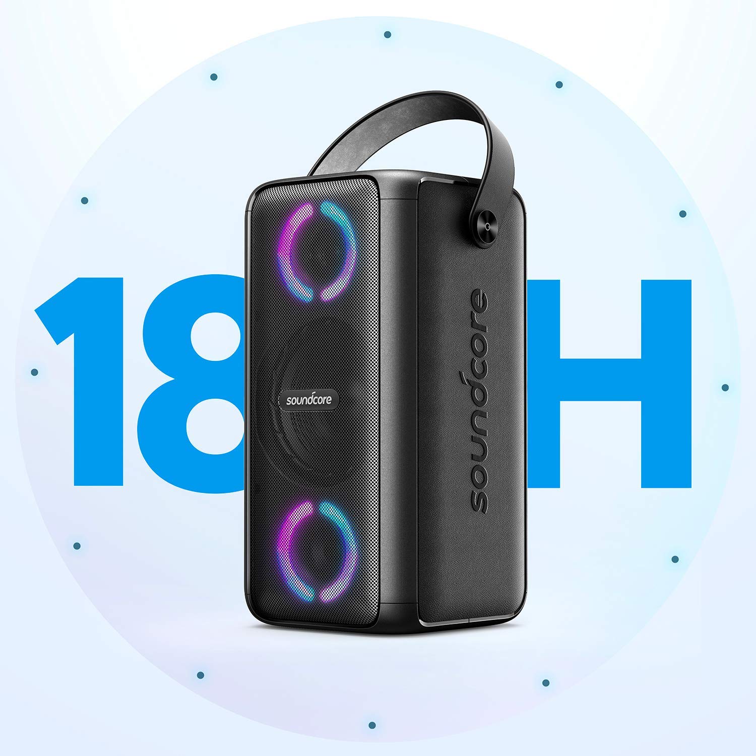 Soundcore Trance Bluetooth Speaker, Outdoor Bluetooth Speaker with 18 Hour Playtime, BassUp Technology, Huge 101dB Sound, LED Lights, App, IPX7 Waterproof, Wireless Speaker for Party