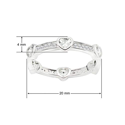 SolidSilver- Sterling Silver Heart Eternity CZ Band Ring For Women, Girls & Teens | Sizes 7