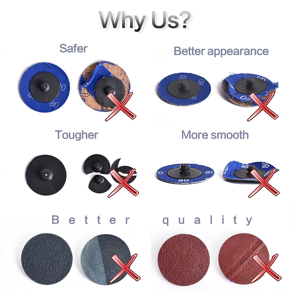 Tshya Quick Change Grinding Disc, 50 Pcs 2 inch Sanding Discs, Zirconia Coated Roll Lock Disc for Surface Prep (36 Grit)