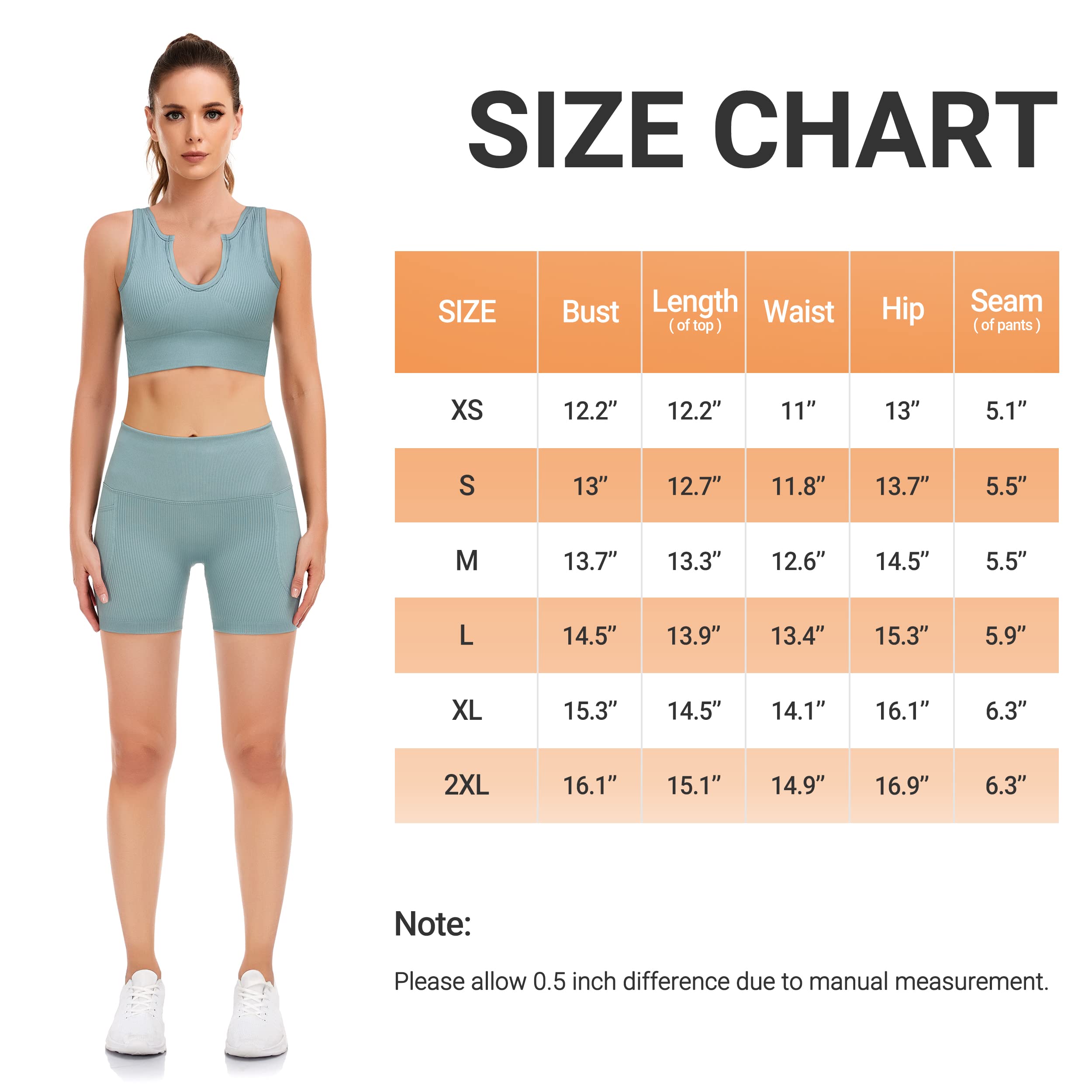 Yoga Workout Seamless Sets with Ribbed Design for Women,2 Piece Set with Ribbed Flattering Notch Top