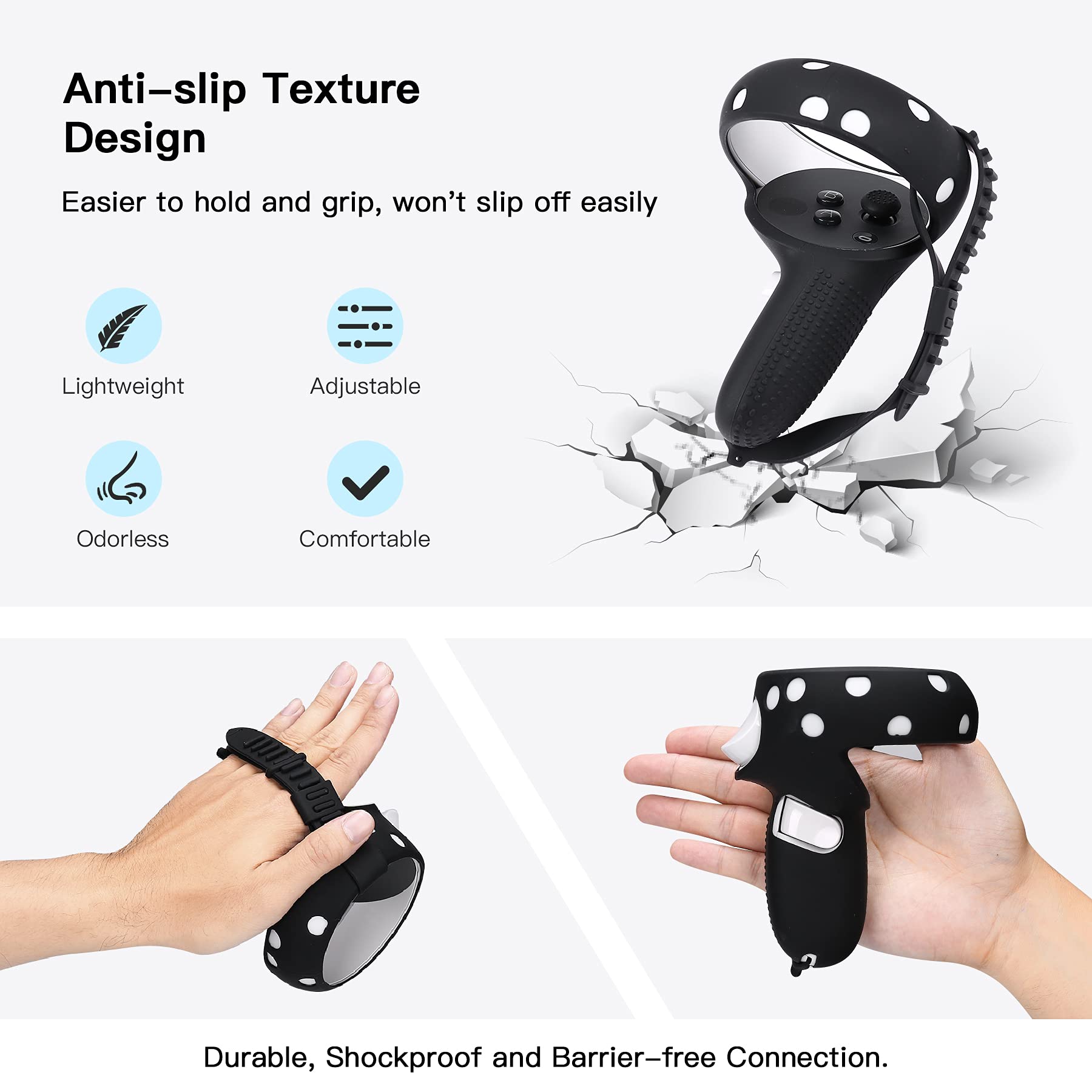 Zivasa Touch Controller Grips Cover for Oculus Quest 2 Silicone and Face Cover Pad, Adjustable Hand Knuckle Straps and Wrist Straps VR Anti-Throw Protective Sleeve Accessories