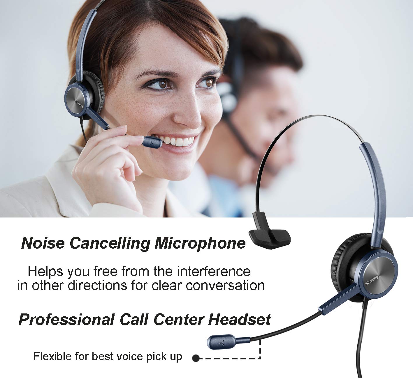 Sinseng TelPhone Headset with Microphone Noise Cancelling for Call Center, 3.5mm Computer Headphones with Volume Control for iPhone iPad Samsung PC, Office Phone Headset for Online Courses Dictation
