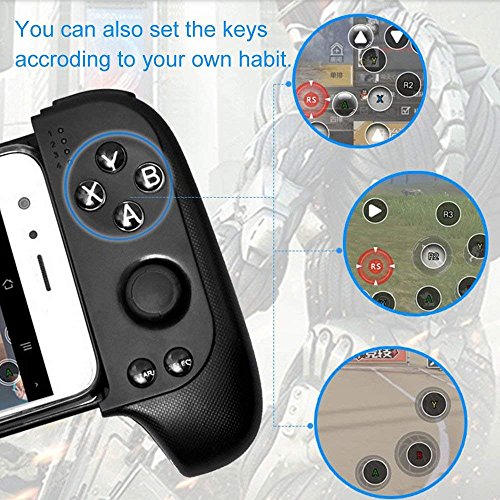 Siomeor Telescopic Wireless Bluetooth Controller Gamepad Mobile Game Controller Android IOS Phone Flexible Joystick Blue and Red