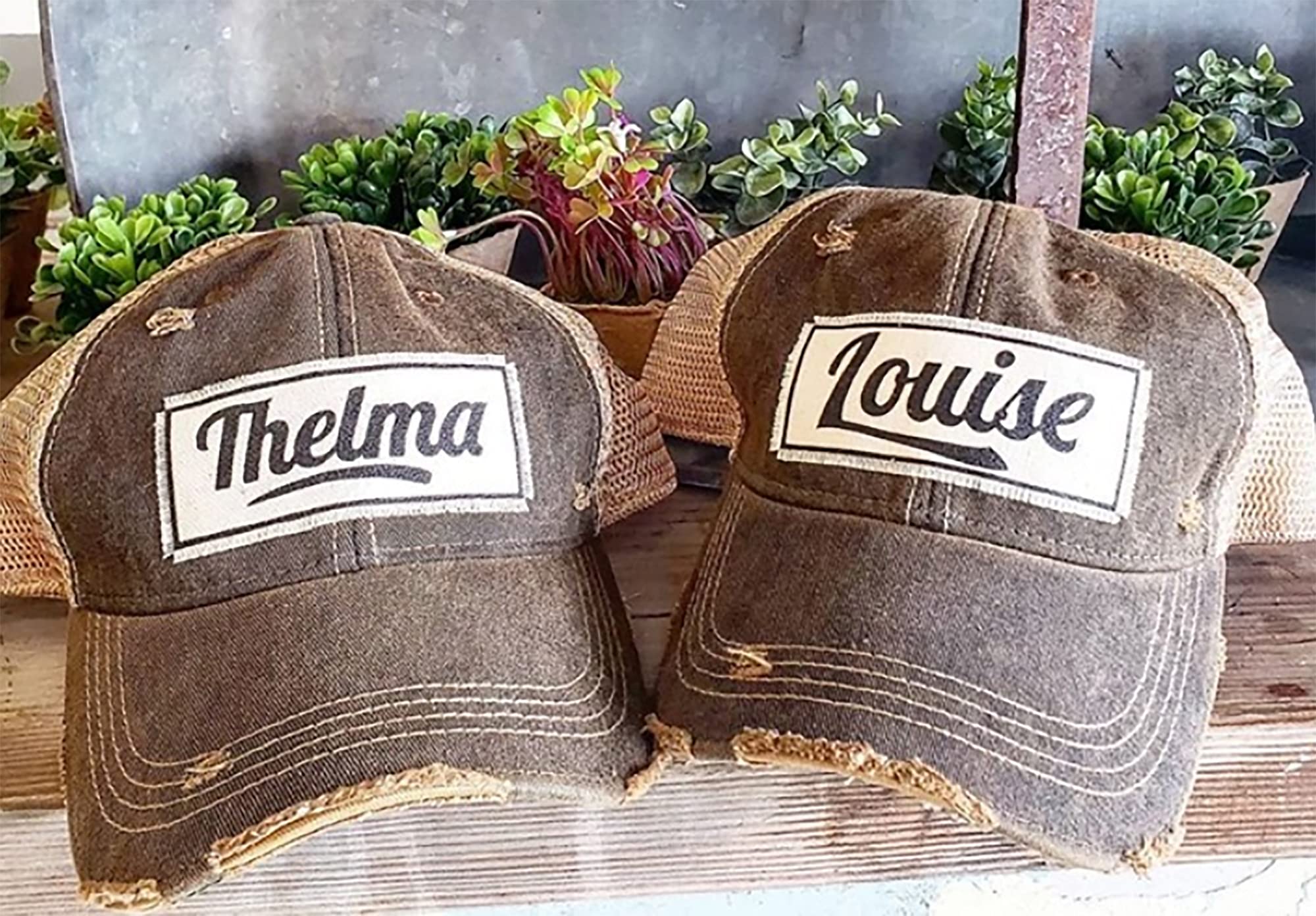 VINTAGE LIFE Best Friends Baseball Cap for Women Funny Trucker Hat Cute Distressed Ball Caps (Louise, Black)