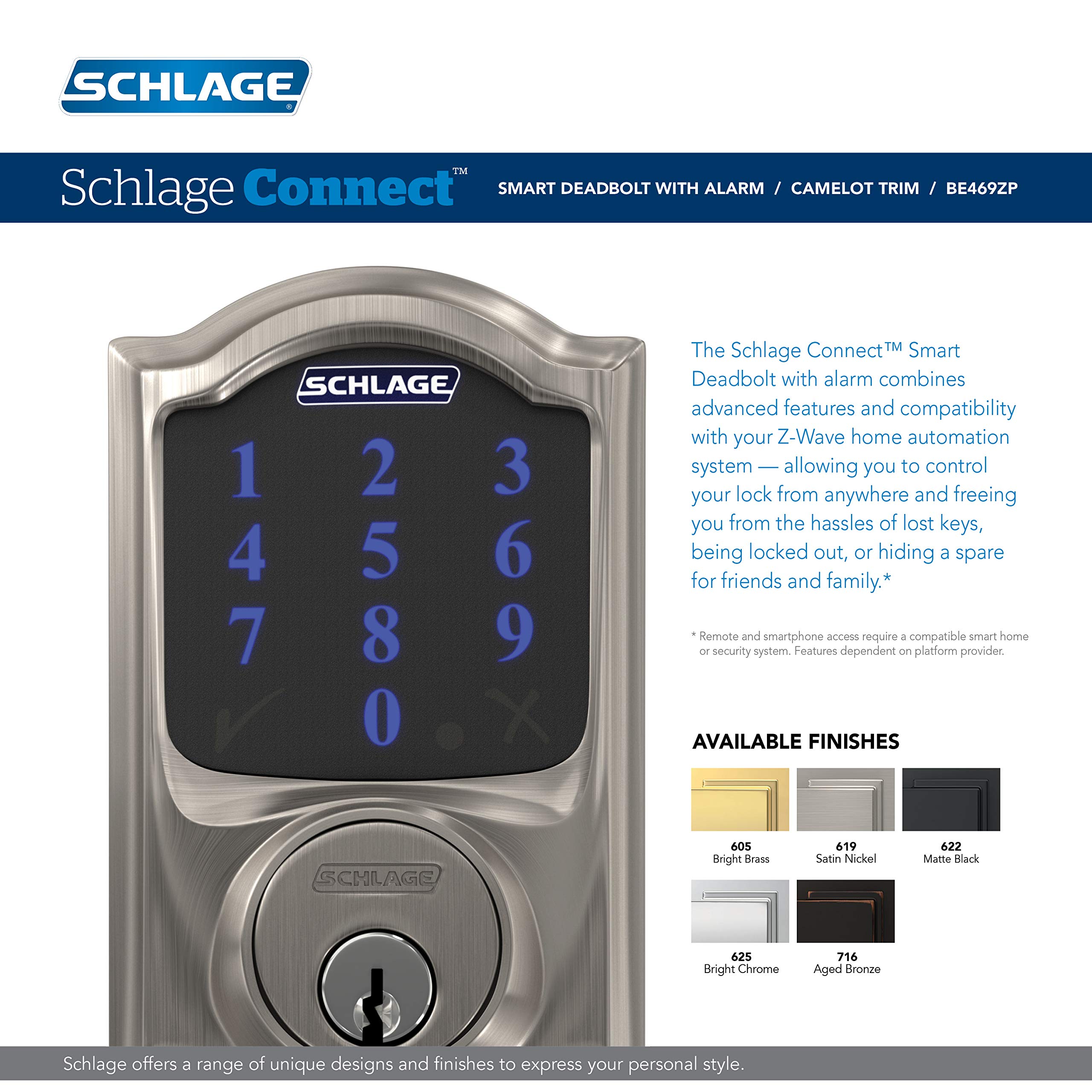 SCHLAGE Connect Smart Deadbolt with Camelot trim in Aged Bronze, Zigbee Certified - BE468GBAK CAM 716