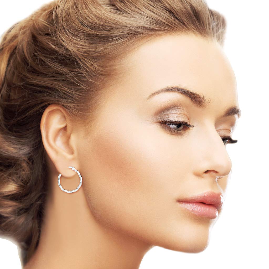SOLIDSILVER- Sterling Silver Lightweight Click Top High Polished Twisted Hoop Earrings | Size 25mm