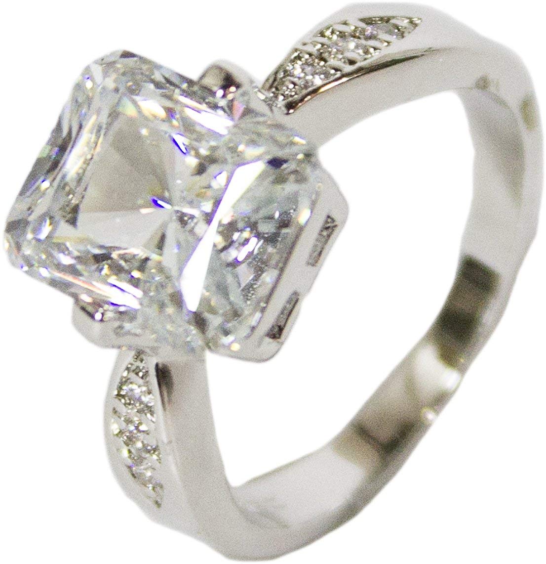RS Covenant Women's Rhodium Plated Dress Ring Large Emerald Cut CZ 117 (9)