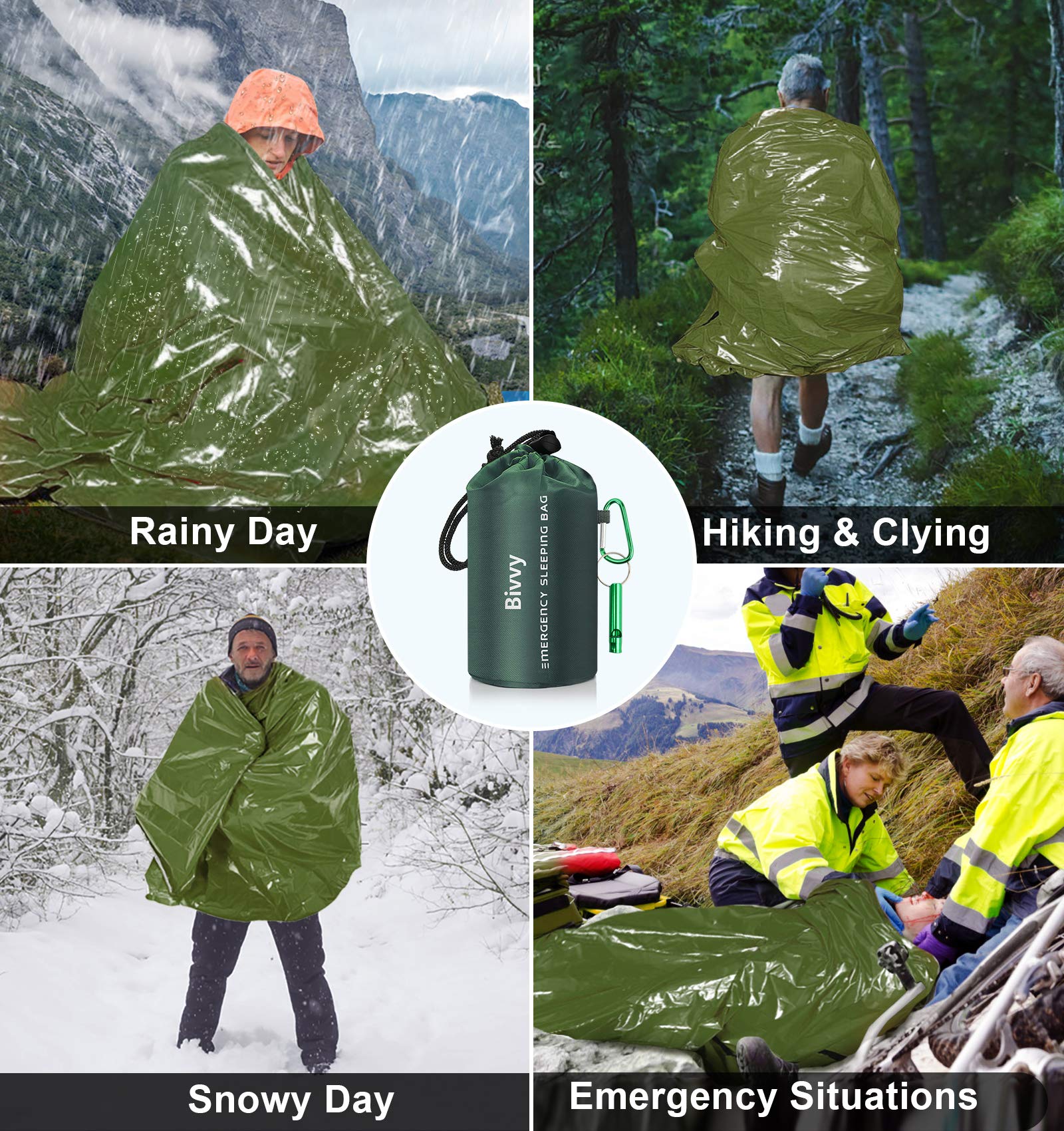 Timok Emergency Sleeping Bags Thermal-Emergency-Blankets 2 Packs Ultralight Space Blankets Survival Waterproof Outdoor Gear for Hiking, Camping, First Aid Kits, Green
