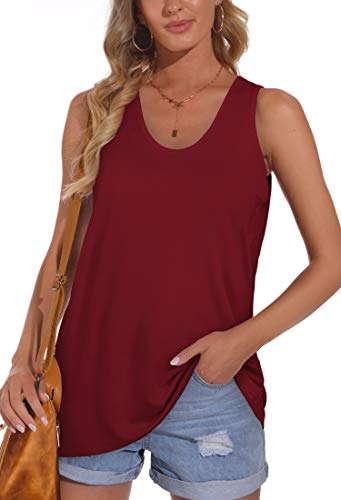 Womens Tank Tops Loose Fit Plain Sleevless Round Neck Summer Tops Wine L