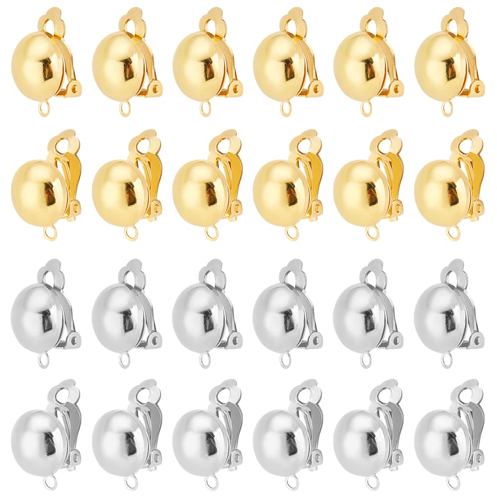 PH PandaHall 40 Pcs Brass Clip-on Earring Converter Component with Easy Open Loop 2 Colors for Non-Pierced Ears