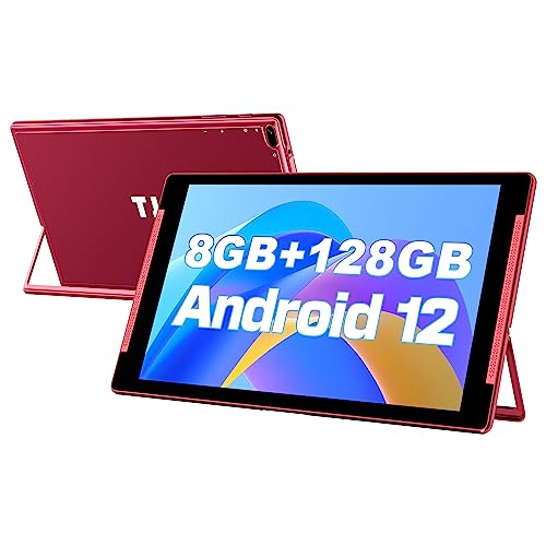 TJD Android 12 Tablet 10.1 Inch Tablets with Stand, 8GB RAM 128GB ROM 512GB Expandable,6000mAh Fast Charge, 8MP Dual Camera, 2.4G/5G WiFi6, IPS HD Touch Screen (Red)