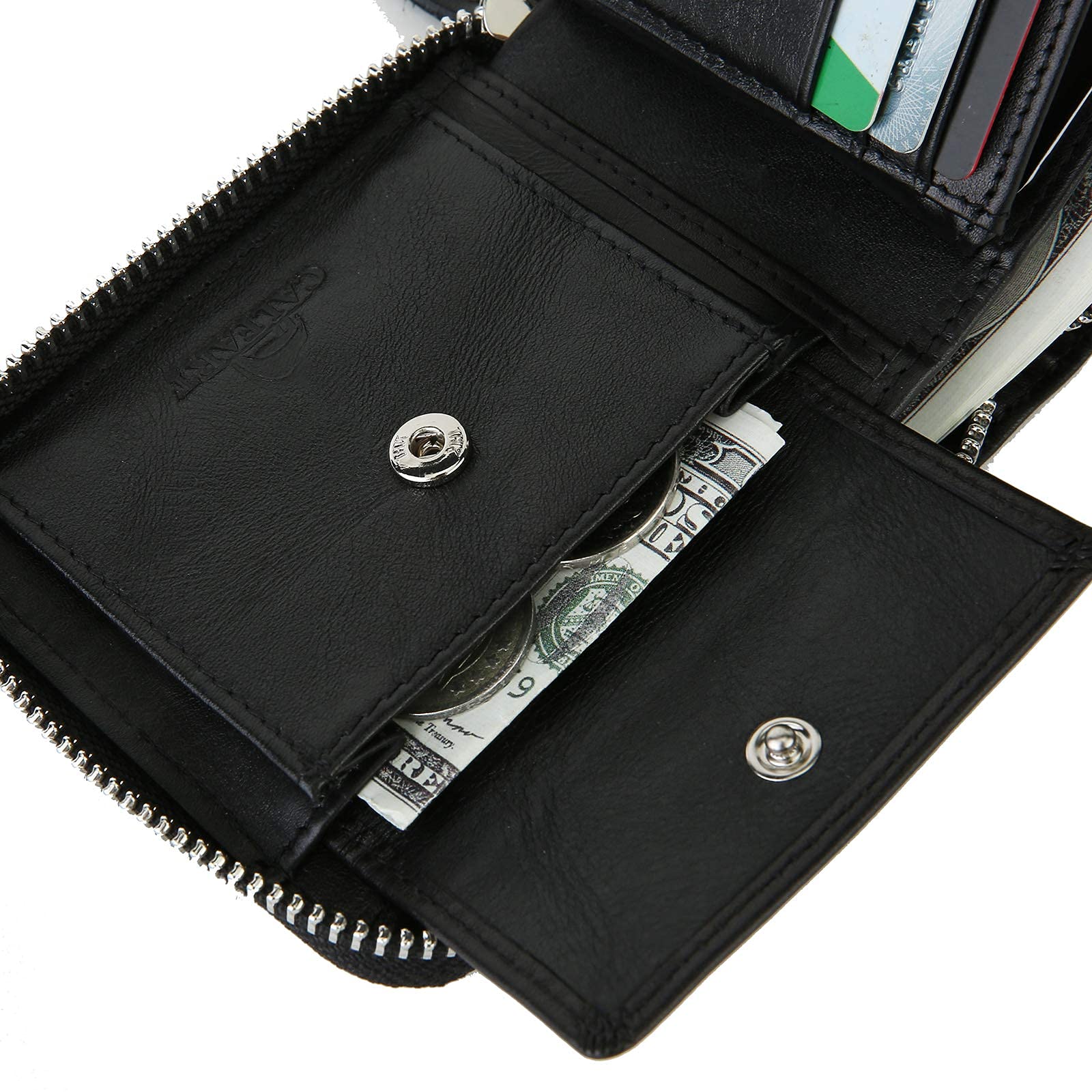 Slim Zipper Wallets For Men RFID Leather Mens Bifold Creidt Card Holder Zip Around Wallet With Coin Pocket