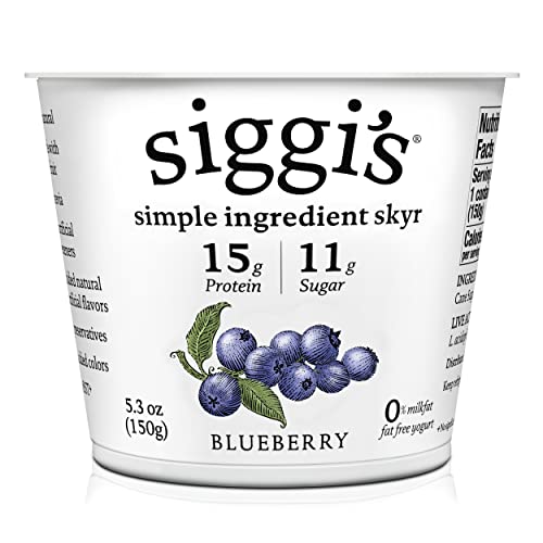 siggi's® Icelandic Strained Nonfat Yogurt, Blueberry, 5.3 oz. Single Serve Cup – Thick, Protein-Rich Yogurt Snack