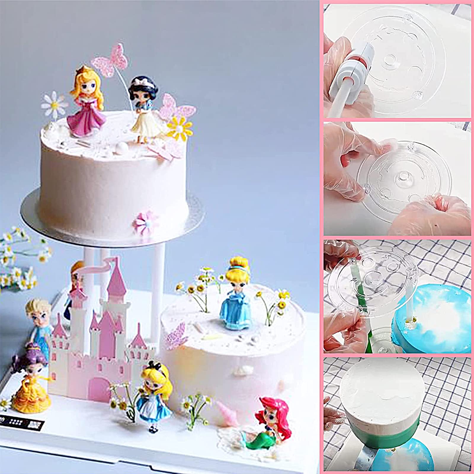Ziqi 80 Pieces Plastic Cake Dowel Rods Set, 40 White Sticks Support with 10 Separator Plates for 4, 6, 8, 10, 12 Inch, 30 Clear Stacking Dowels Tiered Cakes