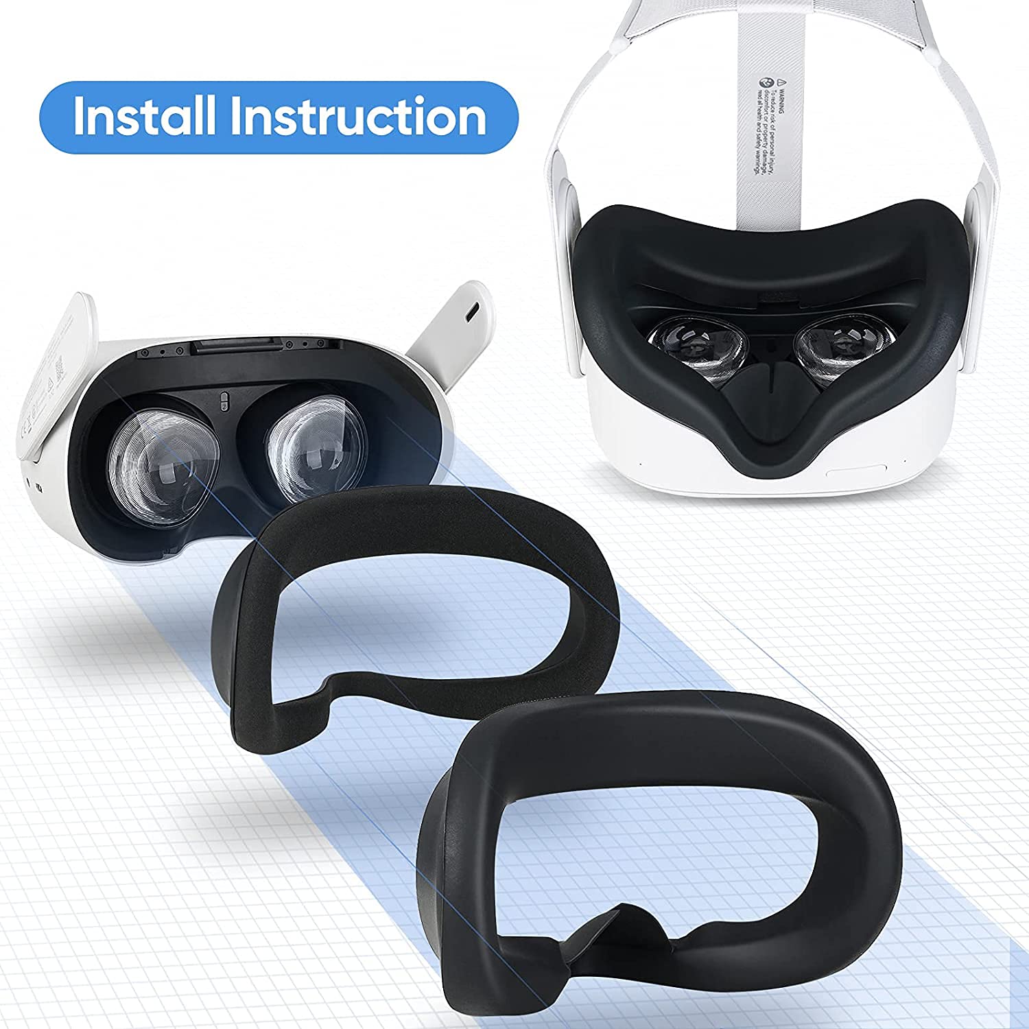 VR Silicone Face Cover, Face Mask for Oculus Quest 2 Headset Accessories, Keep Original Stock Facial Interface Clean, Dry, Soft & Lightproof, Bundled with Lens Protection Cover