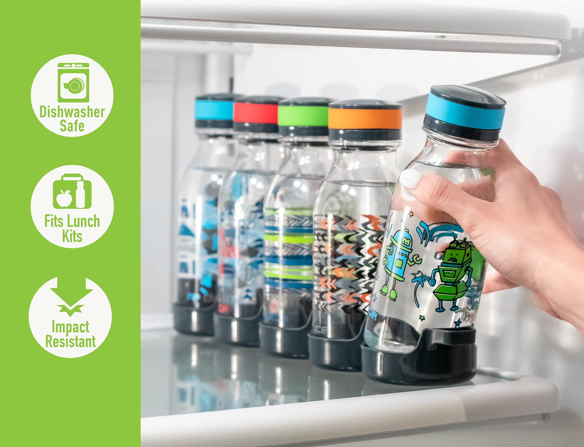 Reduce WaterWeek Reusable Water Bottle Set, 20oz β Plastic Reusable Water Bottle Set of 5, Plus Fridge Tray β BPA-Free, Leak Proof Twist Off Cap β Bliss