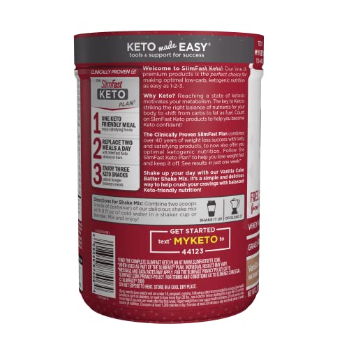SlimFast Keto Meal Replacement Powder, Vanilla Cake Batter, Low Carb with Whey & Collagen Protein, 10 Servings