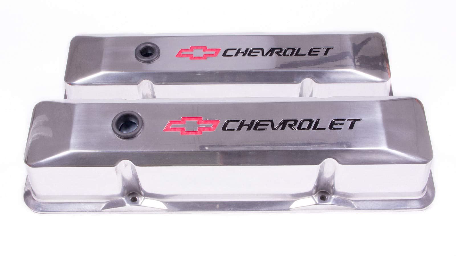 ProForm Valve Cover, Die-Cast, Tall, Baffled, Breather Hole, Recessed Chevrolet Bowtie Logo, Aluminum, Polished, Small Block Chevy, Pair (141-108)