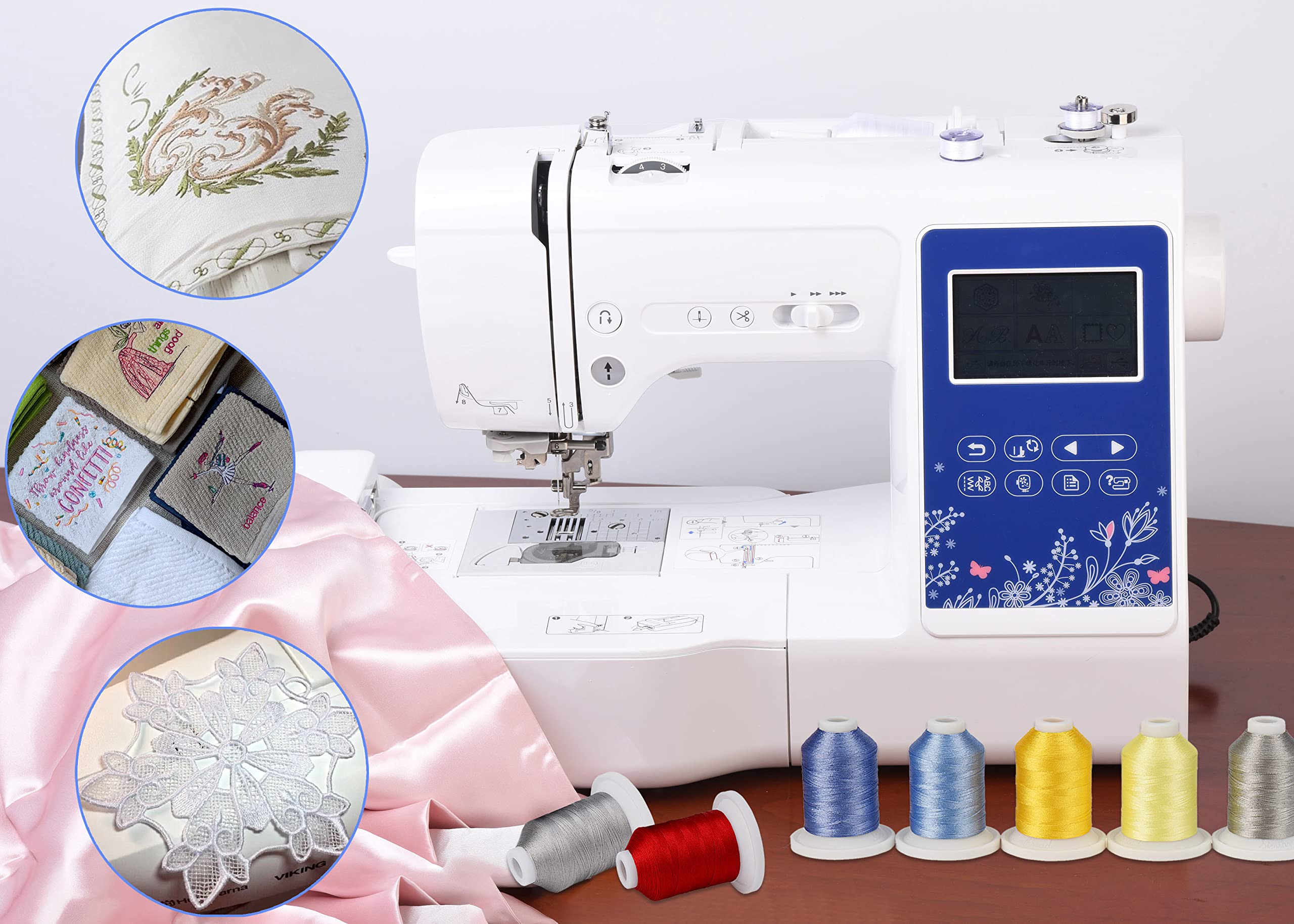 Simthread Embroidery Machine Thread Kit 800Y 21 Spools Black White and Silver Grey Colors for Professional Embroidery Design