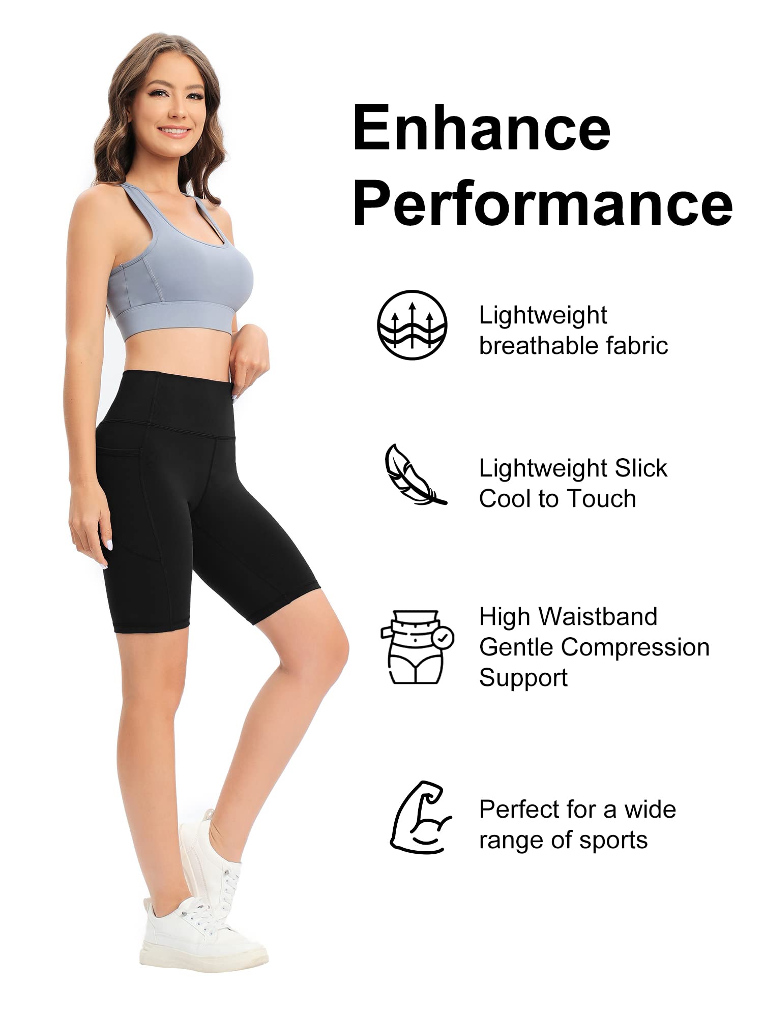 Zelack High Waisted Biker Shorts for Women Workout Tummy Control Shorts with Pockets Yoga Running Shorts,Navy Blue,M