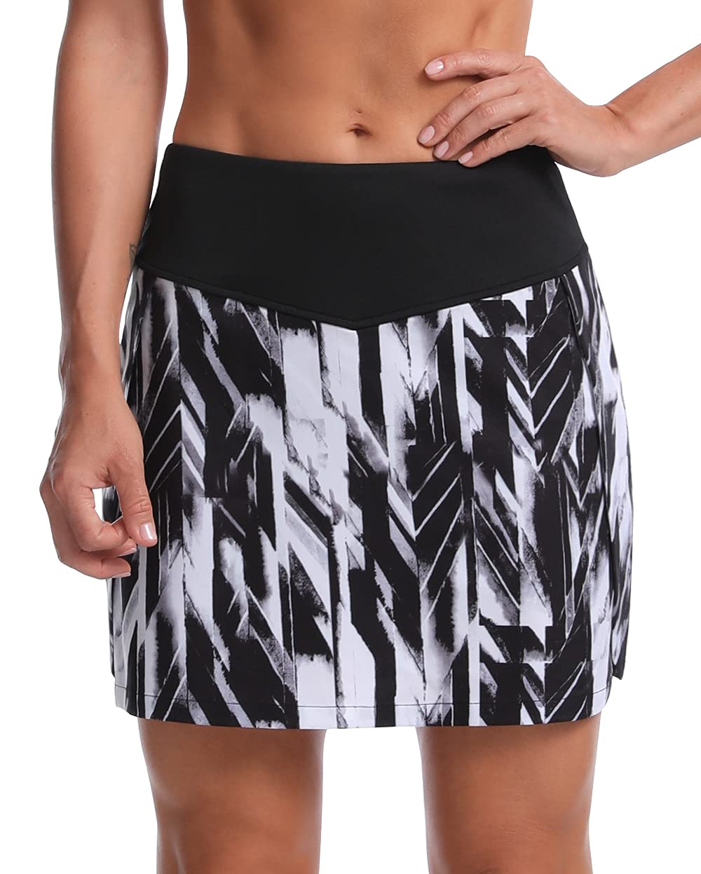 Zengjo Athletic Skorts for Women Running Sport Skirts with Shorts High Waisted(Black/White,M)