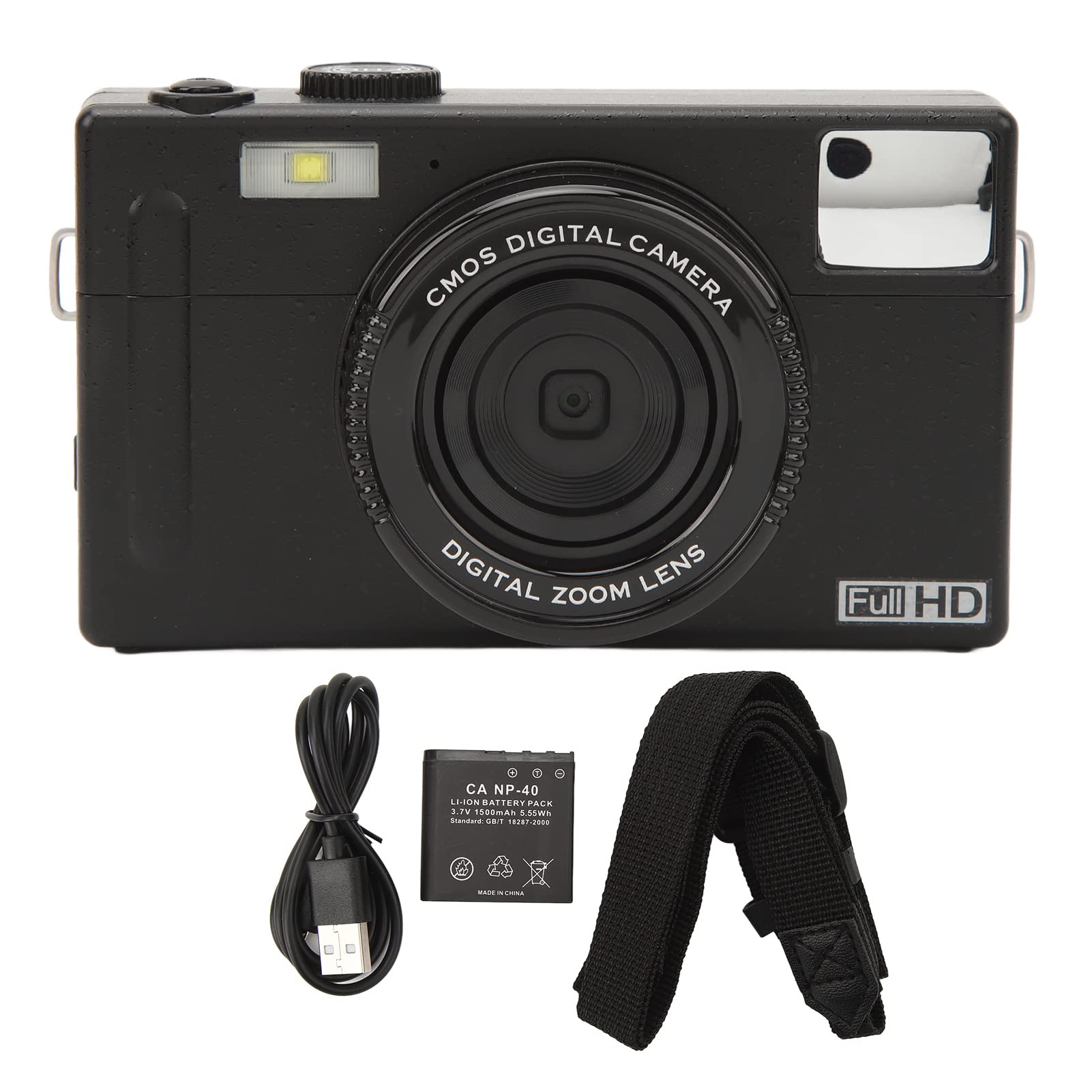 Vlogging Camera, Long Battery Life Selfie Dual Screen 4K Digital Camera Multifunction Cyclic Record 4X Zoom for Travel for Kids for Beginners for Outdoor (Black)