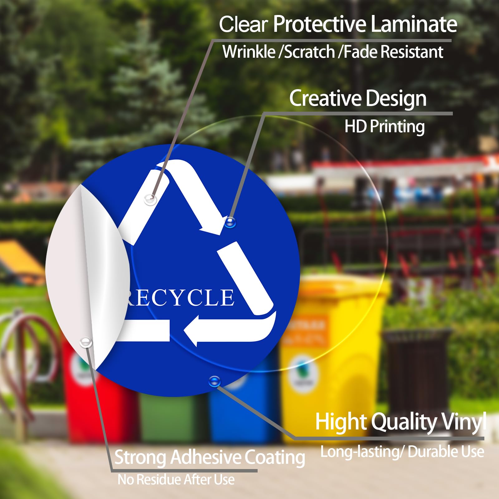 RAMIEYOO Design Recycle Sticker,5 Pack Recycle Sign Decals,Self-Adhesive Recycling Stickers,Recycle and Trash Vinyl for Trash Can 5 * 5 Inches (Recycle Labels/Blue)