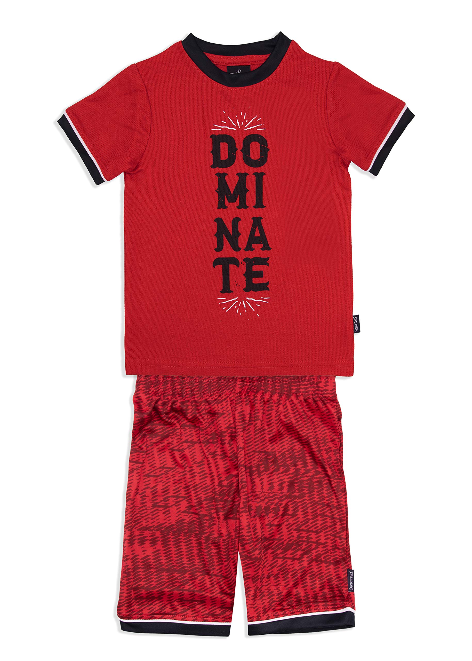 Spalding Boys Athletic Graphic Crewneck T Shirt Short Seeve Top and Shorts Gym Set, Red Coast, 3T