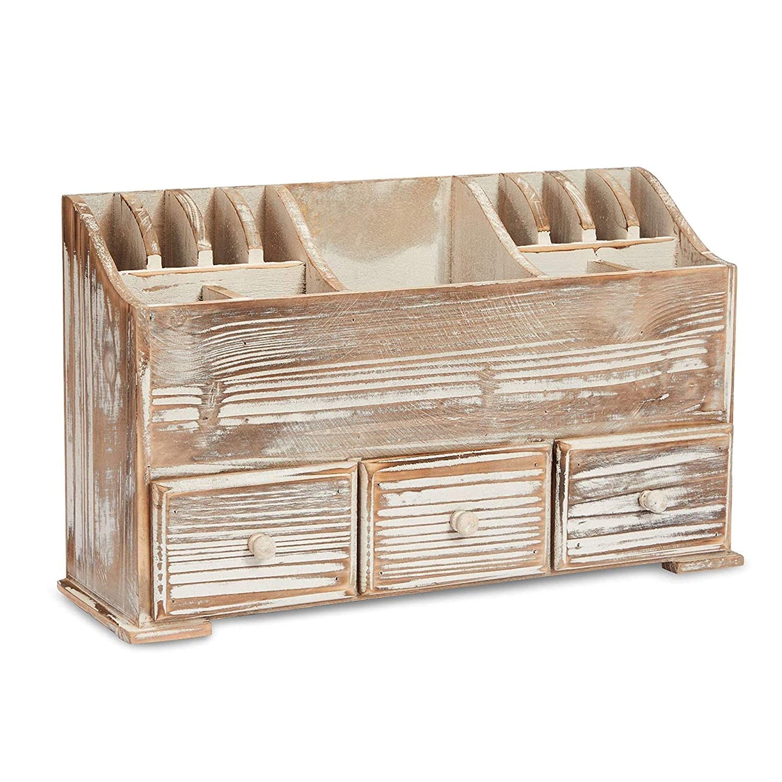 Wooden Makeup Organizer with 3 Drawers for Vanity, Cosmetic Storage for Brushes (15.5 x 9.5 in)