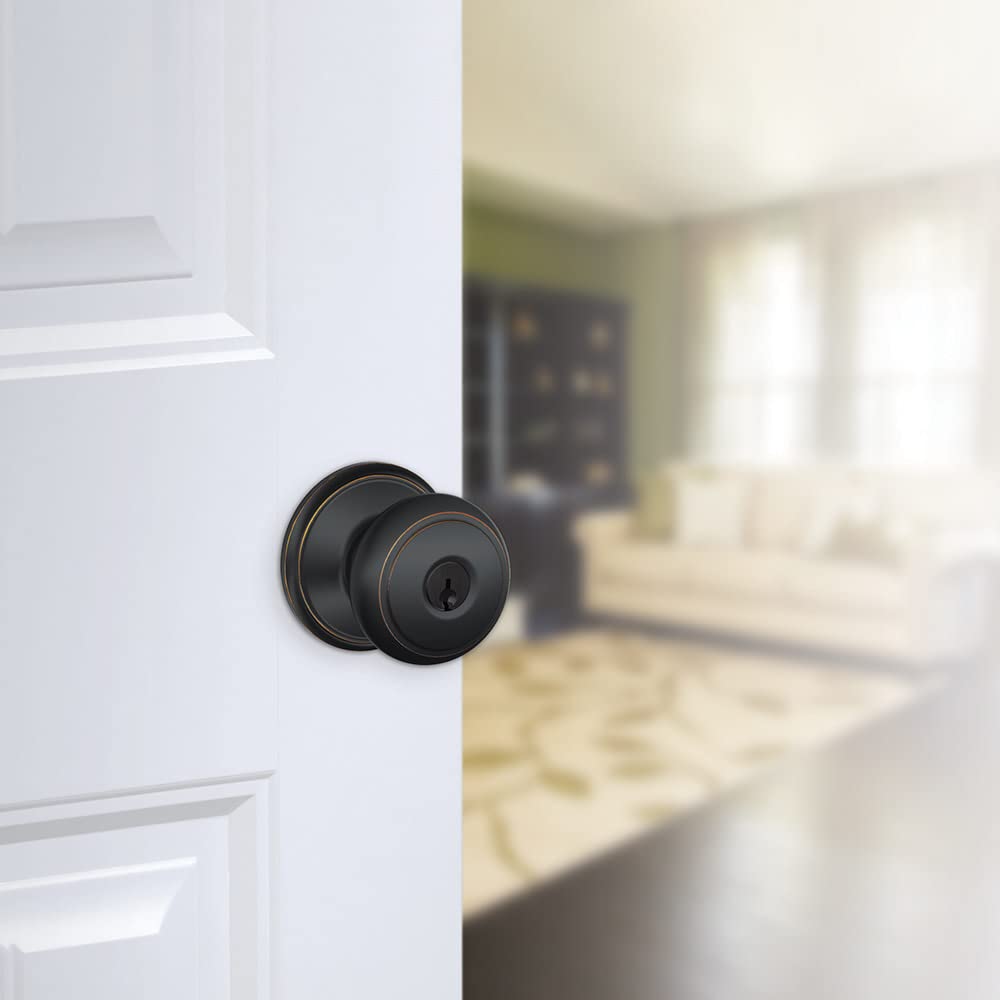Schlage F51-AND Andover Keyed Entry F51A Panic Proof Door Knob, Lifetime Polished Brass