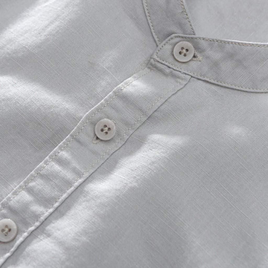 Shirt for Mens Baggy Cotton Linen Retro Solid Short Sleeve Button T Shirts Tops Blouse
