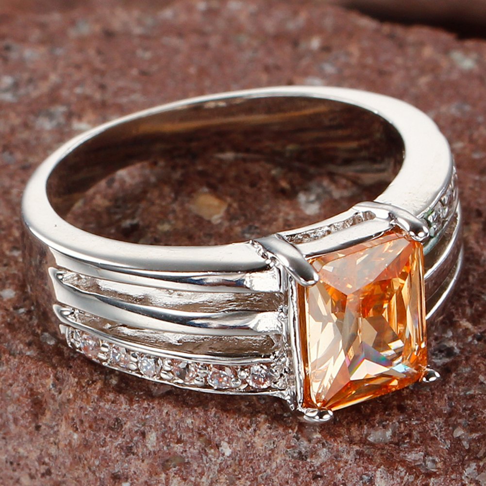 Psiroy 925 Sterling Silver Plated Radiant Shaped Created Morganite Filled Promise Ring Size 12
