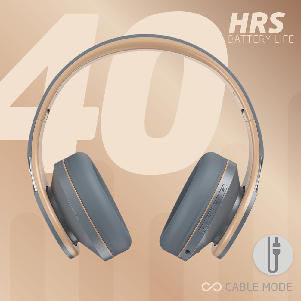 PowerLocus Bluetooth Headphones Over Ear, 40H Playtime with 4 EQ Modes, Wireless Headphones with Microphone, Hi-Fi Stereo Foldable Headset, FM Radio, Micro SD/TF, Deep Bass for Travel/PC/Cell Phones