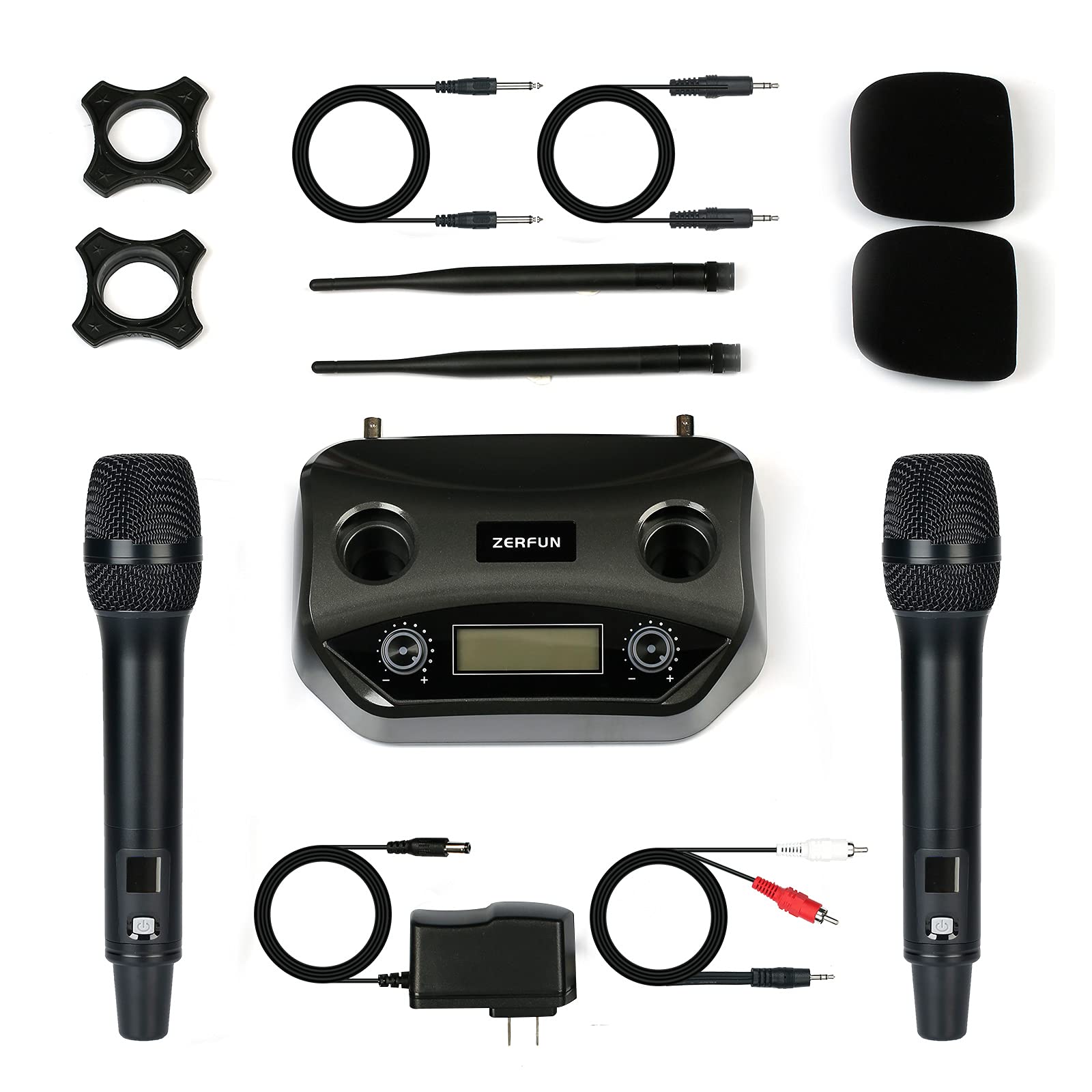 ZERFUN J5 Wireless Microphones, UHF Handheld Wireless Microphone System Professional, Dual Metal Wireless Mics Cordless Microphone with Echo Volume Channel Control, Receiver LCD Display, 200FT