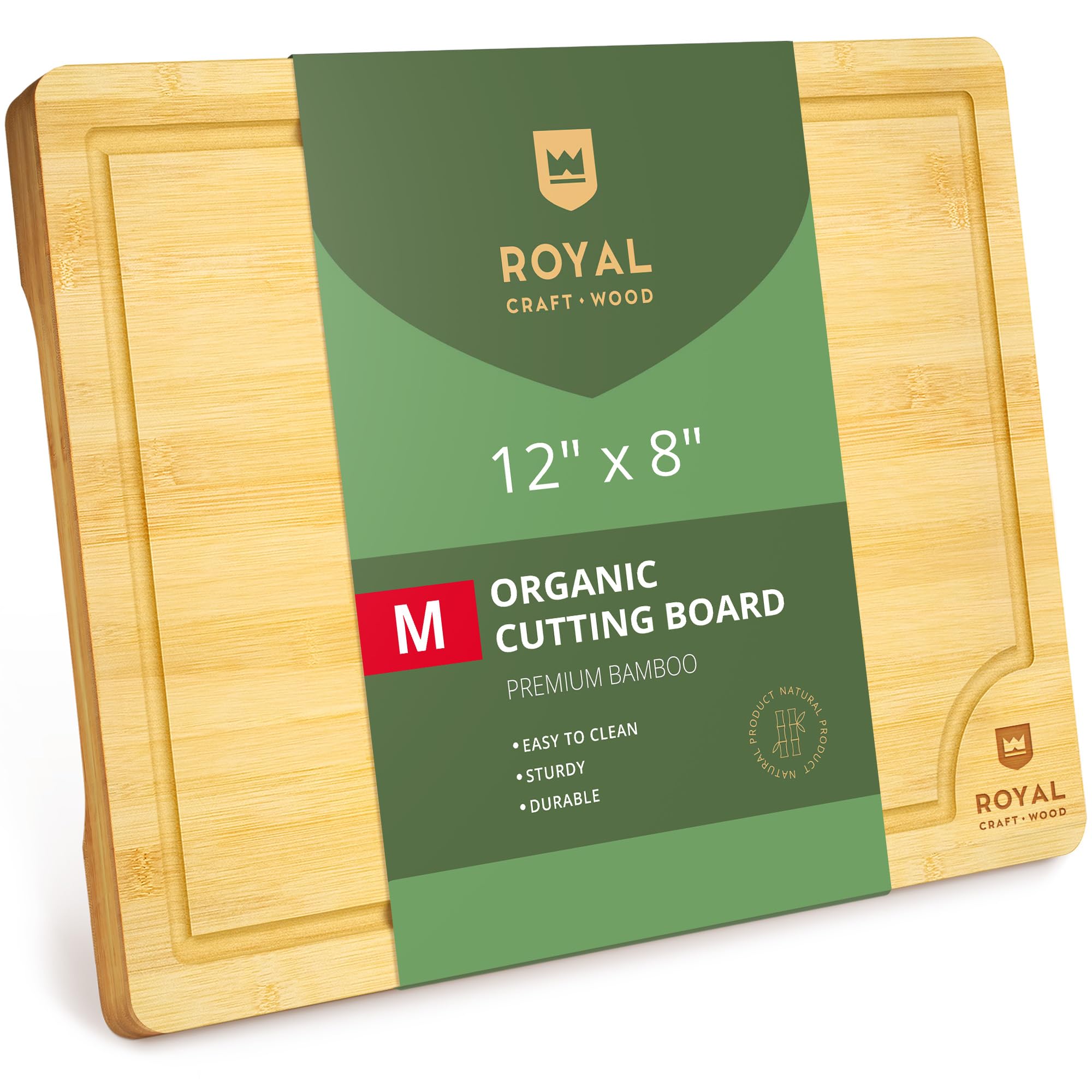 ROYAL CRAFT WOOD Organic Bamboo Cutting Board with Juice Groove - Kitchen Chopping Board for Meat (Butcher Block) Cheese and Vegetables