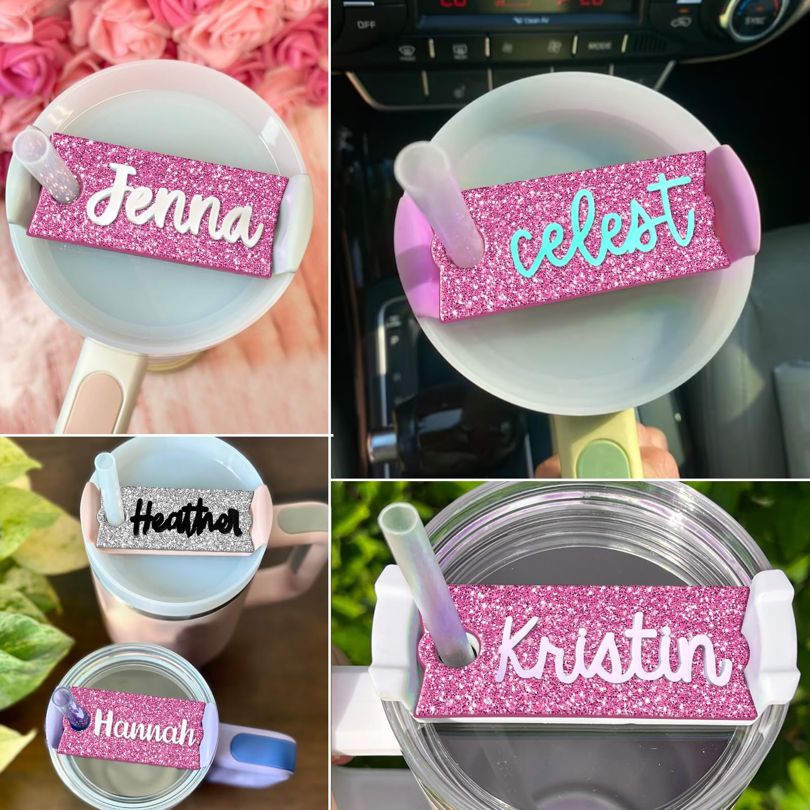 Vodolo Name Plate for 40 Oz Stanley Cups,12 PCS Acrylic Nameplate Personalized Name Tag Blank Compatible with Stanley Tumbler Topper Lid Accessories