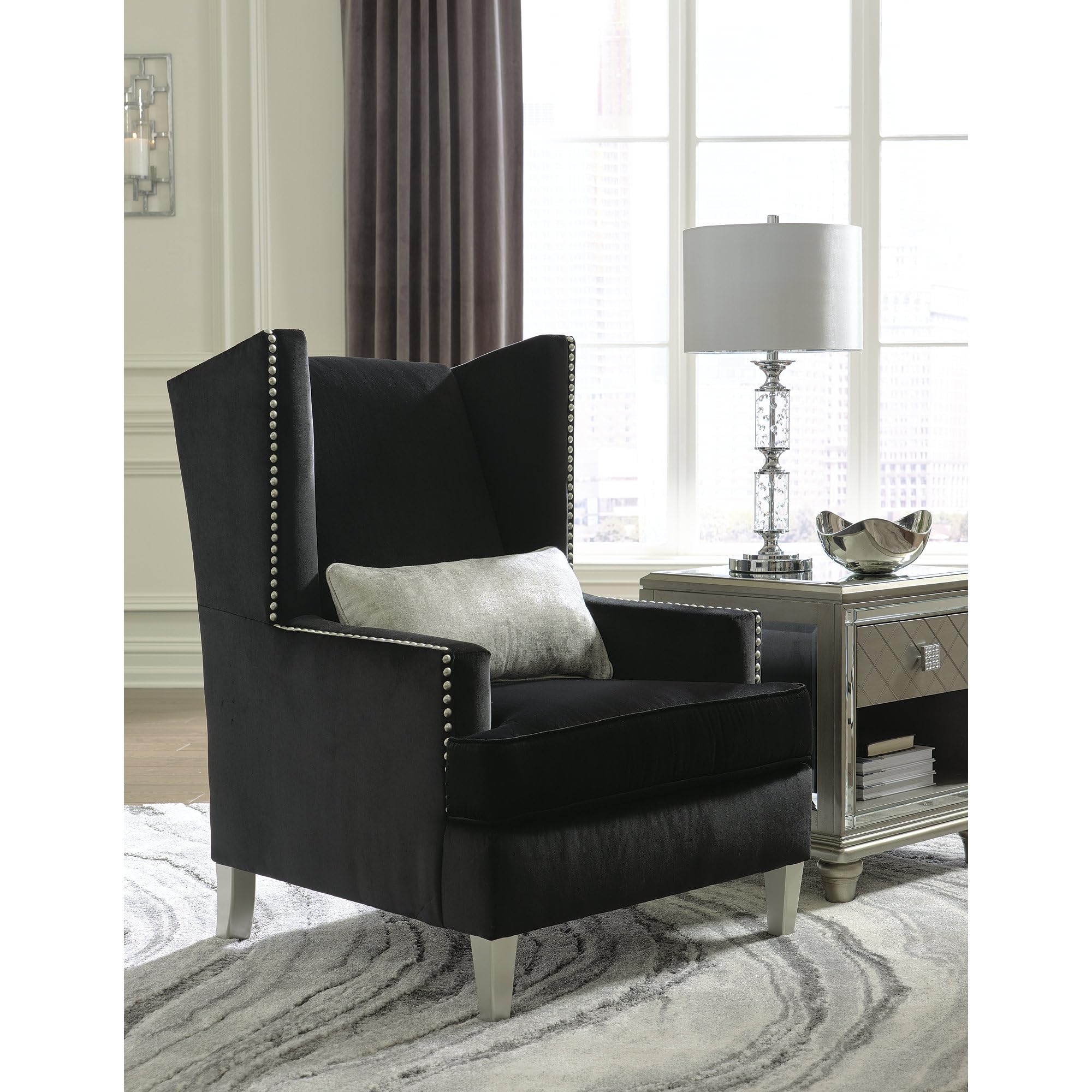 Signature Design by Ashley Harriotte Modern Upholstered Accent Chair with Accent Pillow, Black