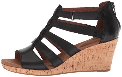 Rockport womens Briah Gladiator Wedge Sandal, Black Leather, 6.5 Wide US