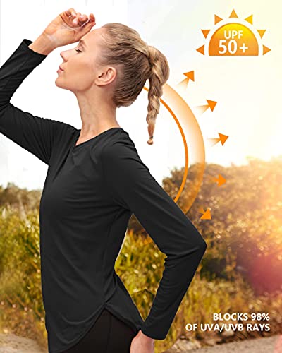 Women's Compression Shirts Long Sleeve UPF 50+ Workout Shirt Athletic Cool Dry Gym Running T Shirt Tops Black